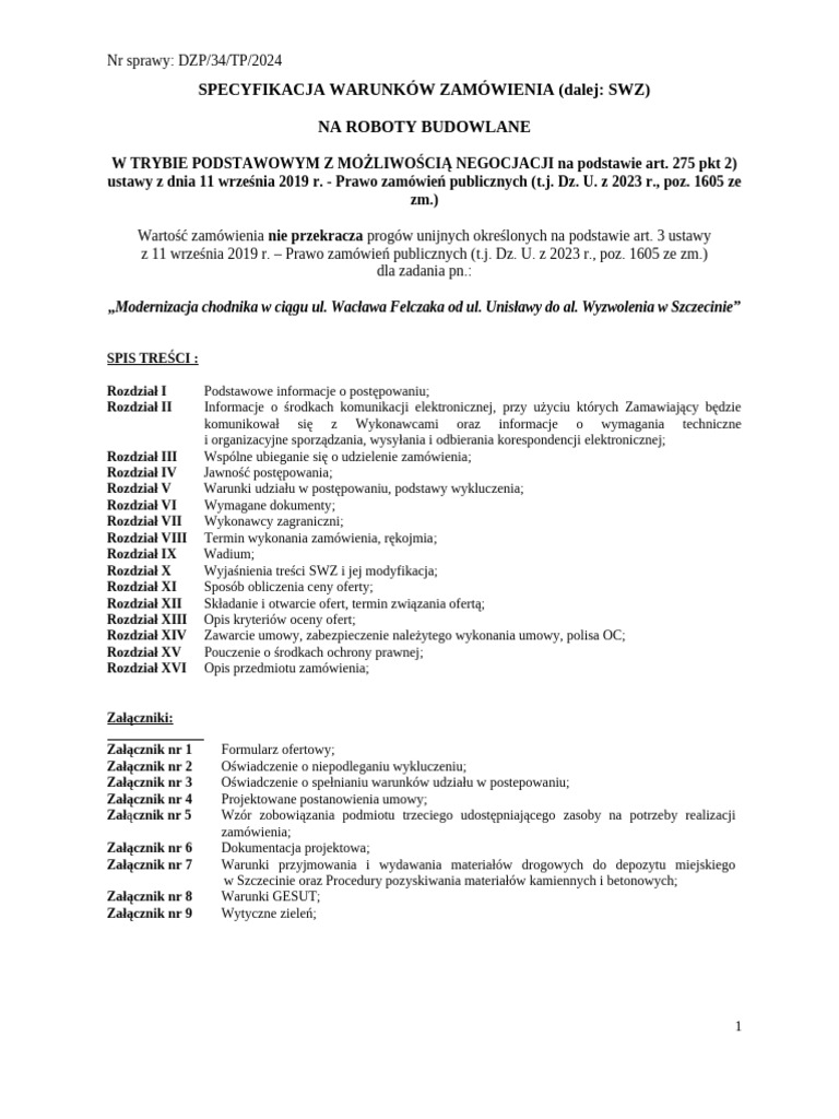 Specyfikacja Warunków Zamówienia (Dalej: SWZ) Na Roboty Budowlane | PDF