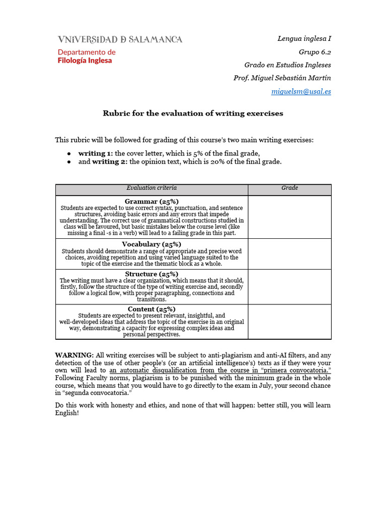 Writing Evaluation Rubric | PDF | Rubric (Academic) | Grammar