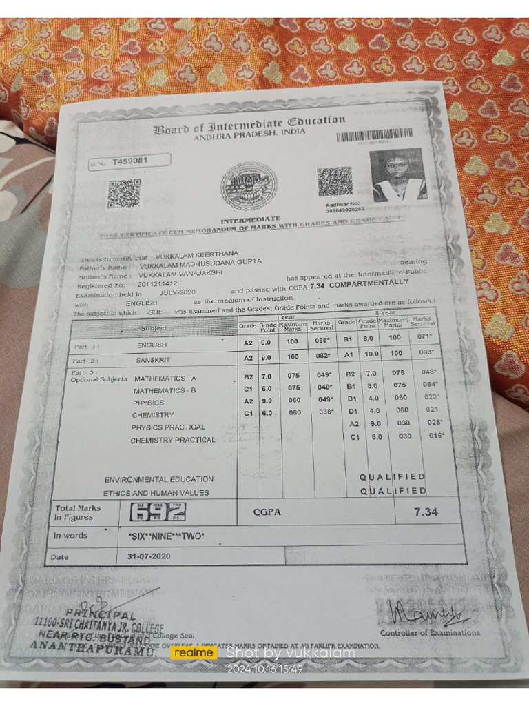 inter marksheet keerthana | PDF