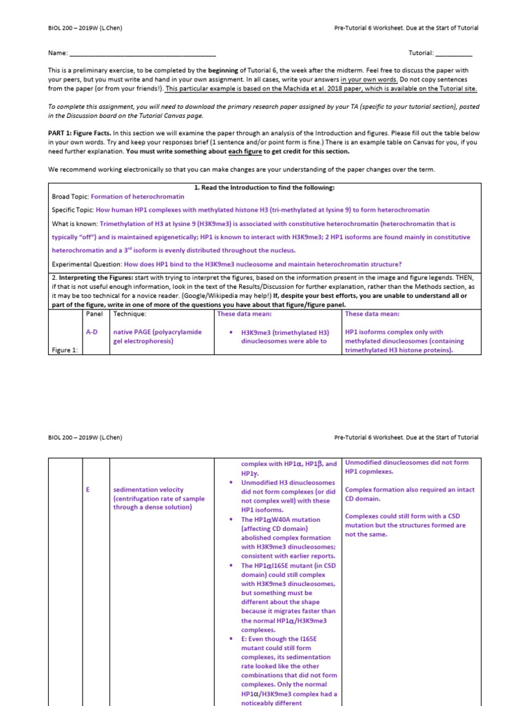 Pre-Tutorial 6 Worksheet Based On Machida Et Al. 2018 | PDF | Chromatin ...