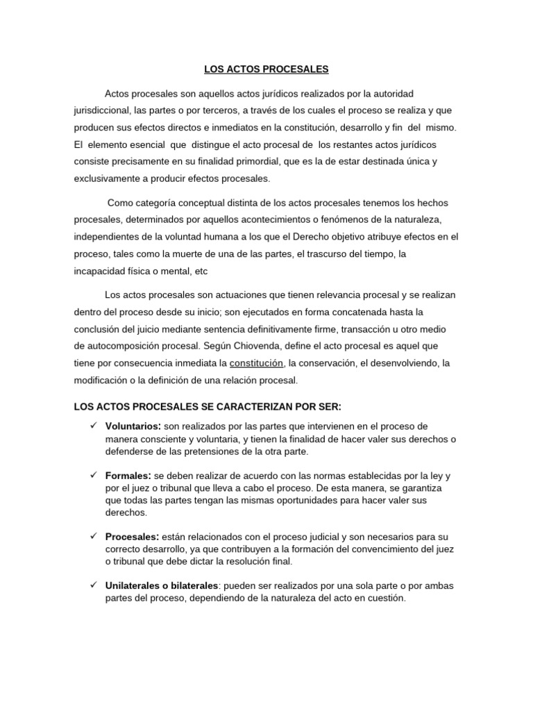 Tipos y Características de Actos Procesales | PDF | Ley procesal ...