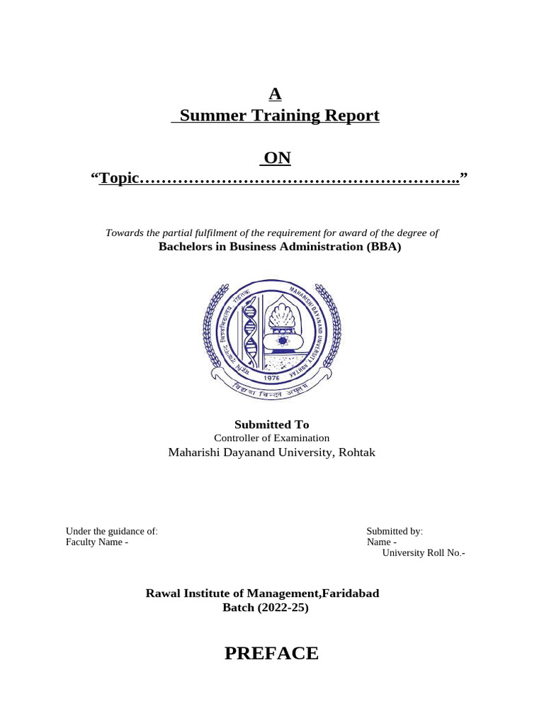 Summer Training Report Format Front Pages | PDF | Cognition