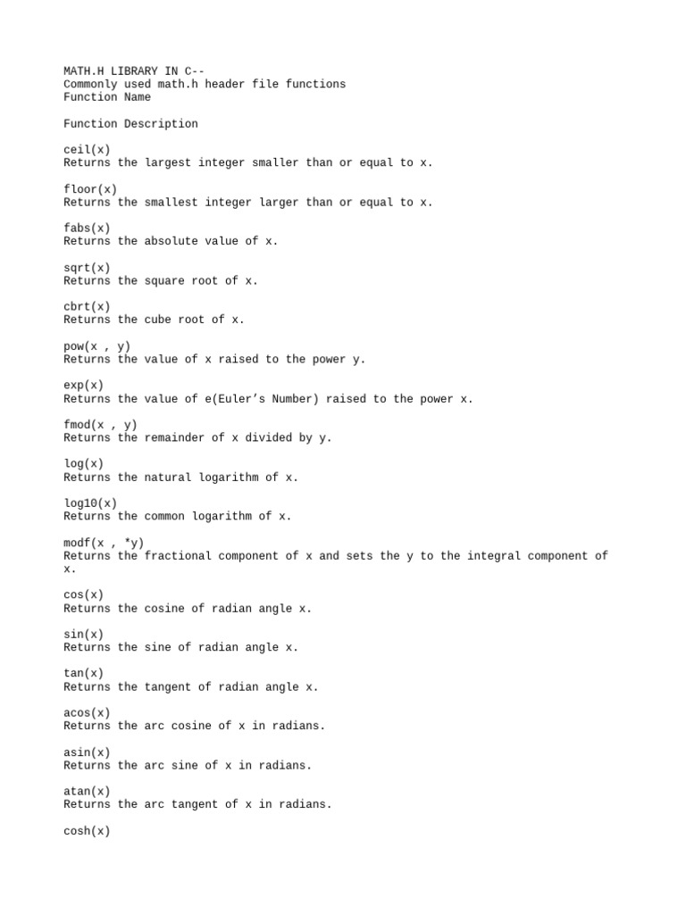 MATH.H LIBRARY | PDF