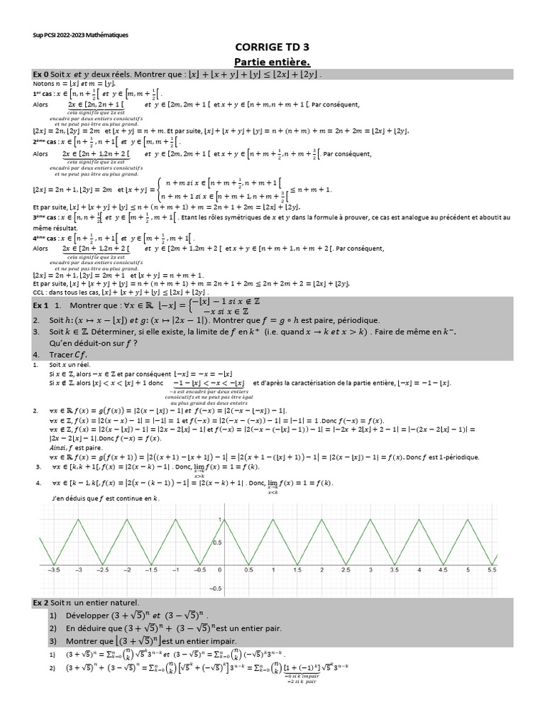 Corrigé Du TD 3 Parties Entières | PDF | Analyse complexe | Géométrie