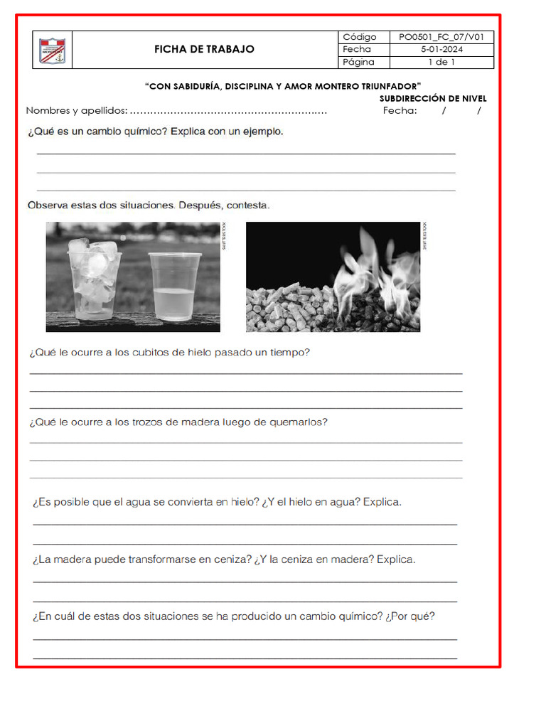 Ficha de Trabajo Cambios Fisicos y Quimicos | PDF