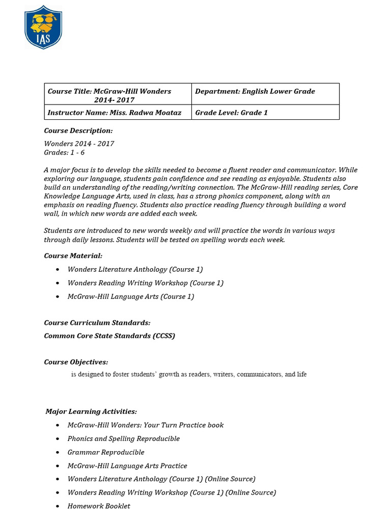 Course Outline 1 | PDF | Phonics | Writing
