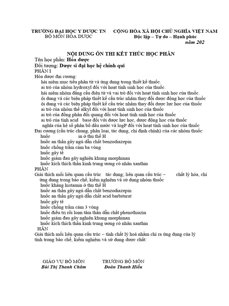 N I Dung Ôn Thi KTHP - Hóa Dư C 1 - DHDK17 | PDF