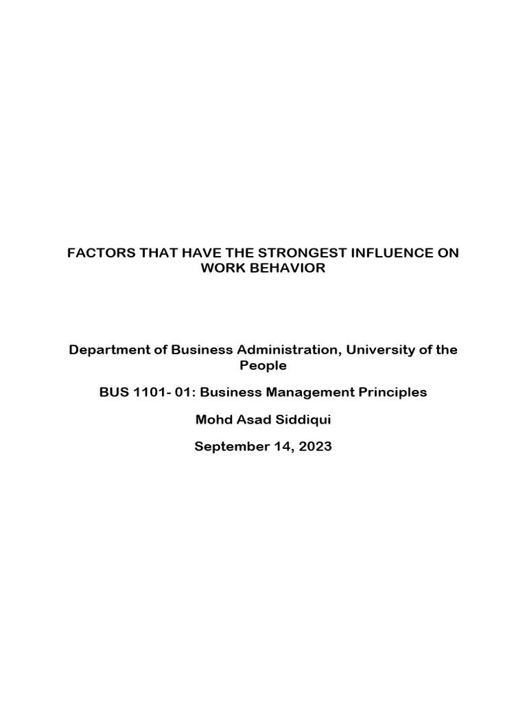 Factors That Influence Work Behavior | PDF | Turnover (Employment ...