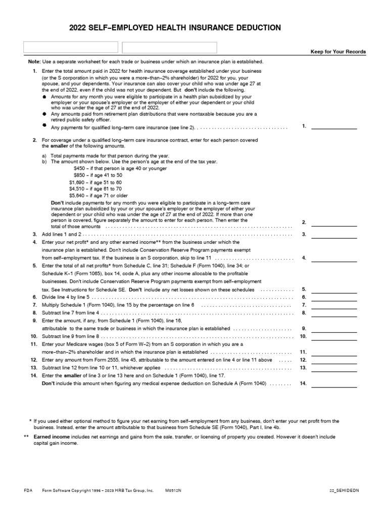 2022 - Self - Employed - Health - Insurance Deduction | PDF | S ...