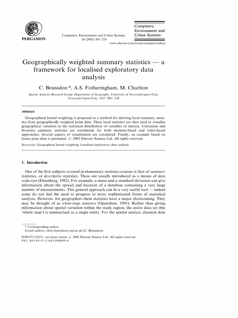 Geographically Weighted Summary Statistics - A | PDF