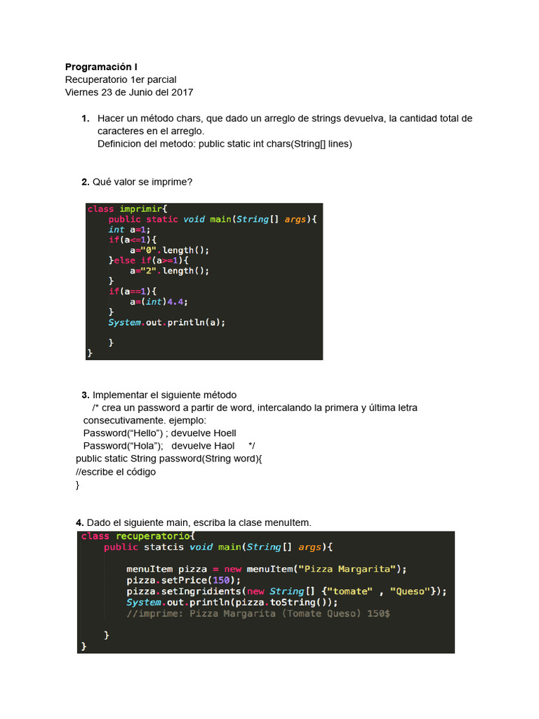 Recuperatorio 1er Parcial Programacion | PDF