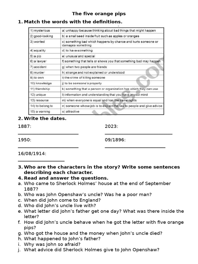 Five Orange Pips Questionnaire | PDF