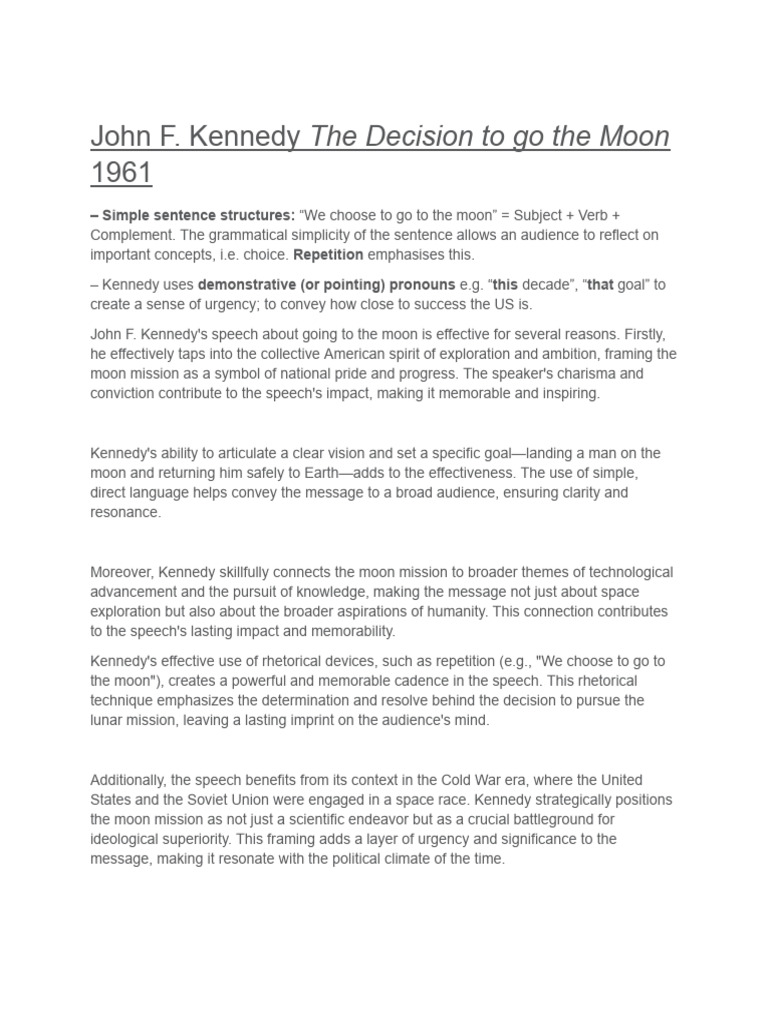 john f Kennedy - decision to go to the moon | PDF | Moon | Human ...