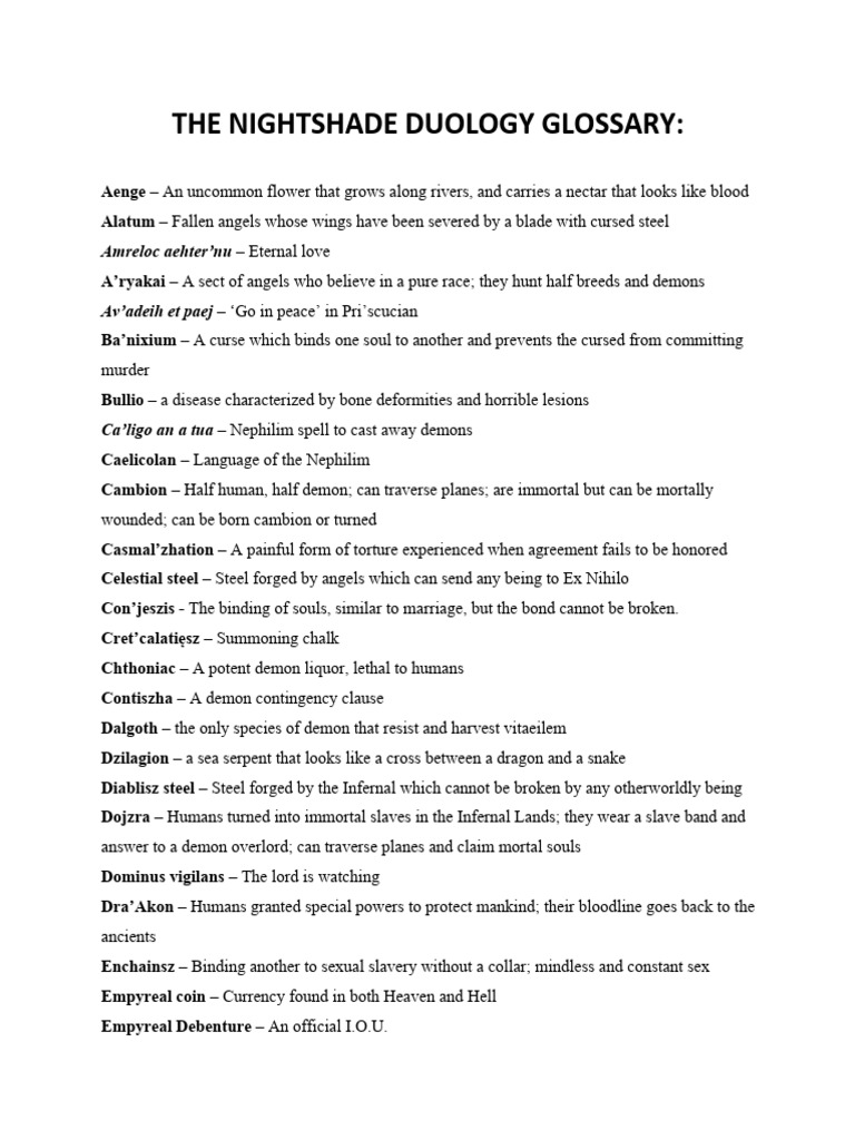 Nightshade Duo Glossary Overview | PDF | Demons | Hell