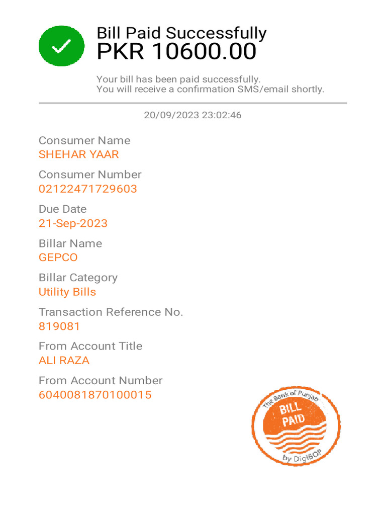 Utility Bill Payment Confirmation | PDF | Finance & Money Management