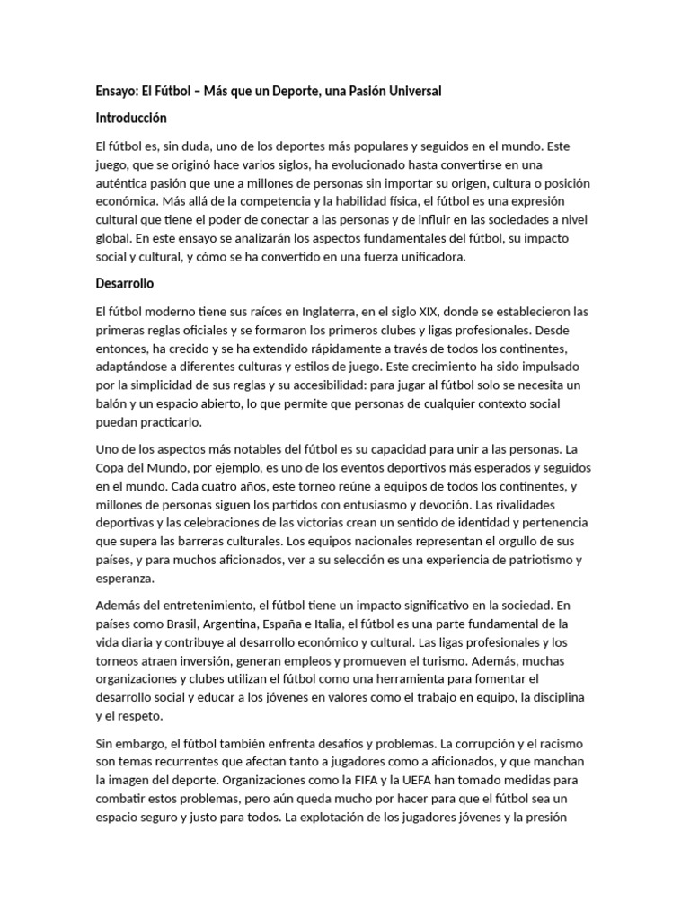 Ensayo_futbol | PDF | Asociación de Futbol | Deportes