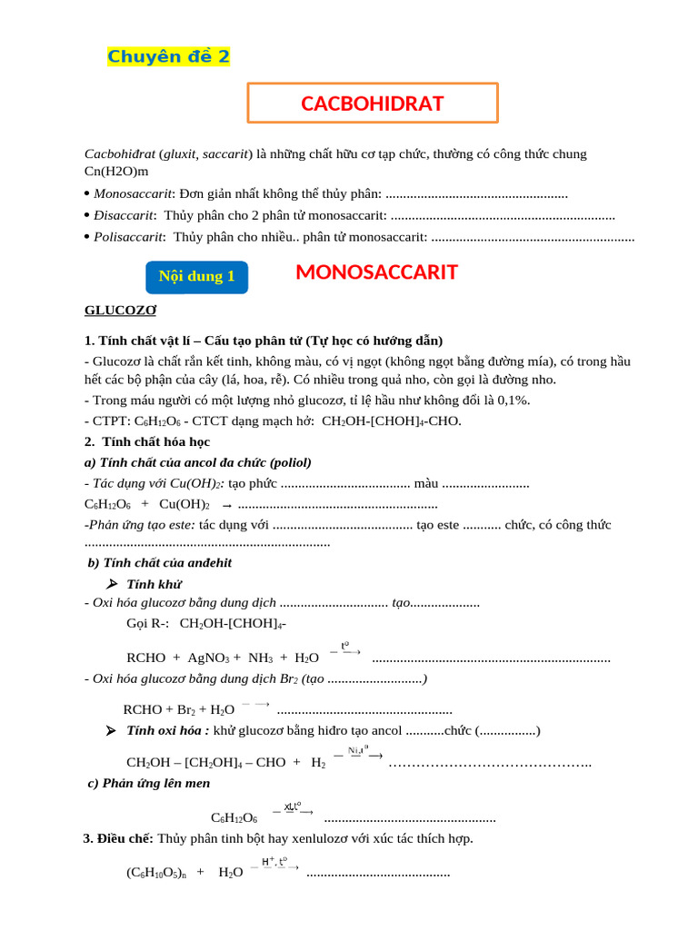 Chuyên đề 2 CACBOHIDRAT | PDF