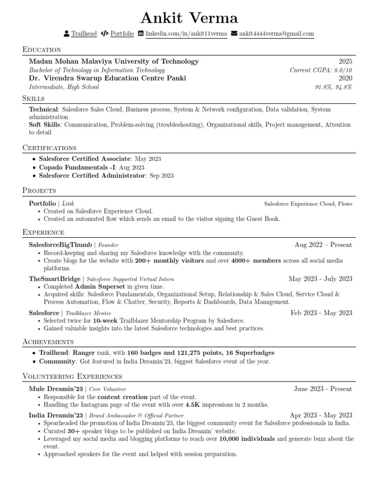 Ankit Verma Salesforce Resume | PDF | Career & Growth | Business