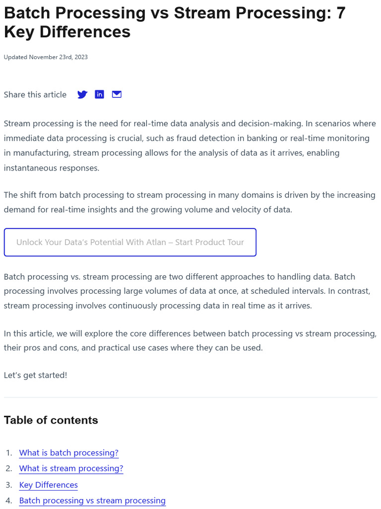 Batch Processing vs Stream Processing | PDF | Big Data | Apache Hadoop Batch Processing vs Stream Processing | PDF | Big Data | Apache Hadoop