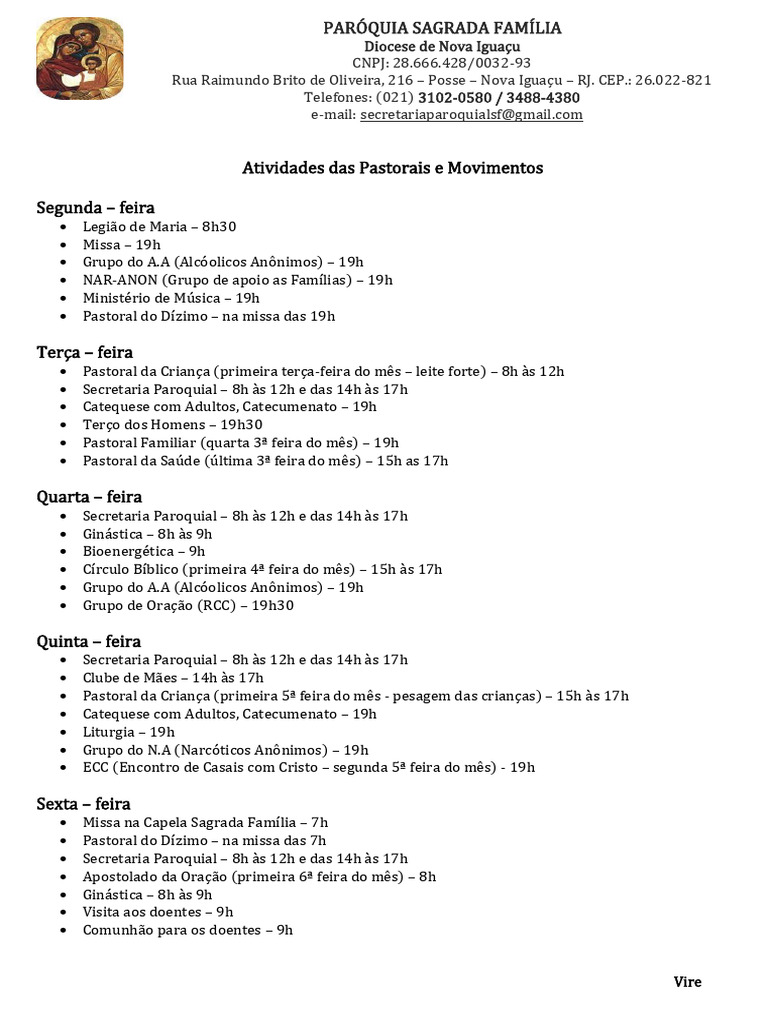 Todas As Pastorais e Movimentos Da Paróquia | PDF | Igreja católica