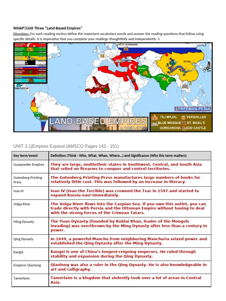 Unit 3 Reading Guide - AMSCO | PDF | Qing Dynasty | Eastern Orthodox Church