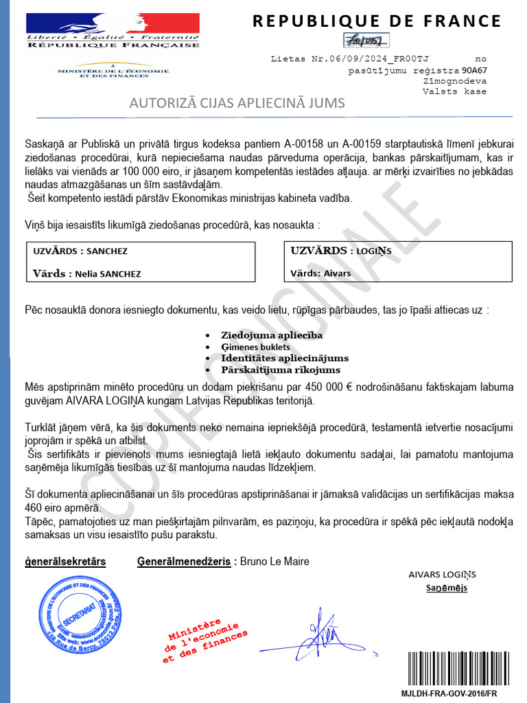 Certificat D'autorisation de Procã©dure AIVARS LOGIŅS | PDF
