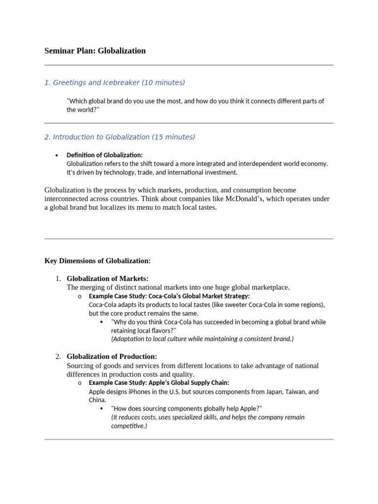 Lesson plan on Globalization | PDF | Globalization | Market (Economics)