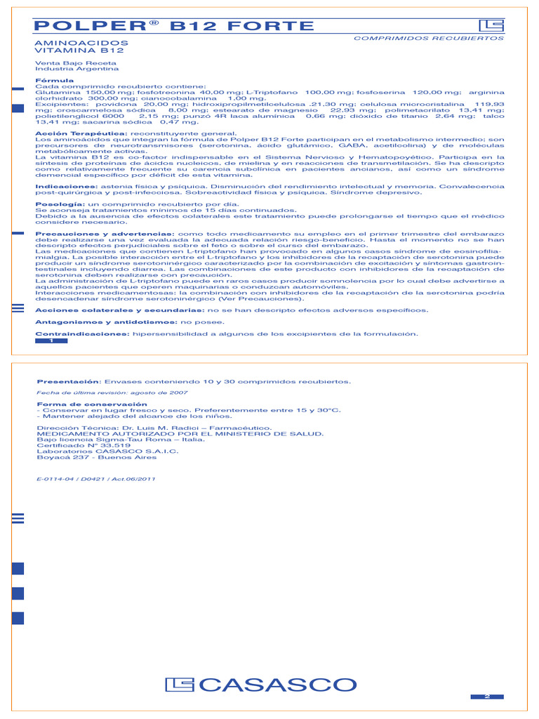 Polper B12 Forte: Indicaciones y Composición | PDF | Serotonina ...