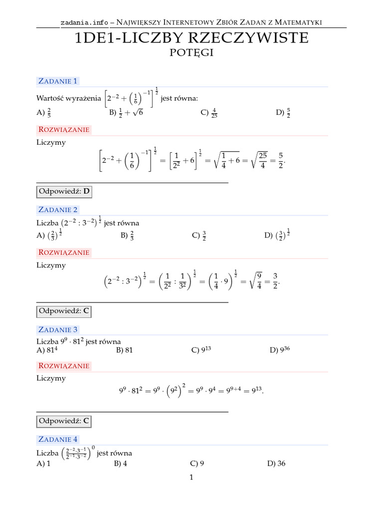 1de1-Potęgi - Rozw | PDF