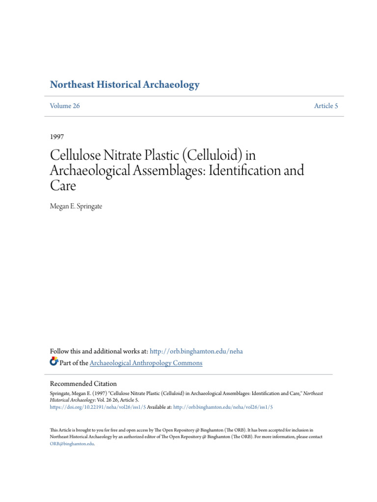 Cellulose Nitrate Plastic in Archaeological Assemblages | PDF ...