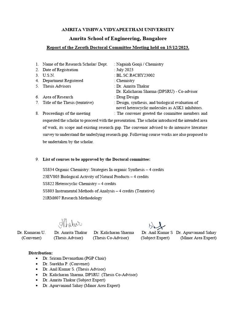 Zeroth Doctoral Meeting Report: Nagaiah Gonji | PDF