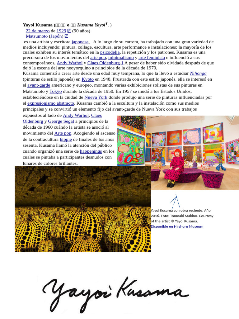 Yayoy Kusama | PDF | Arte Moderno | Movimientos