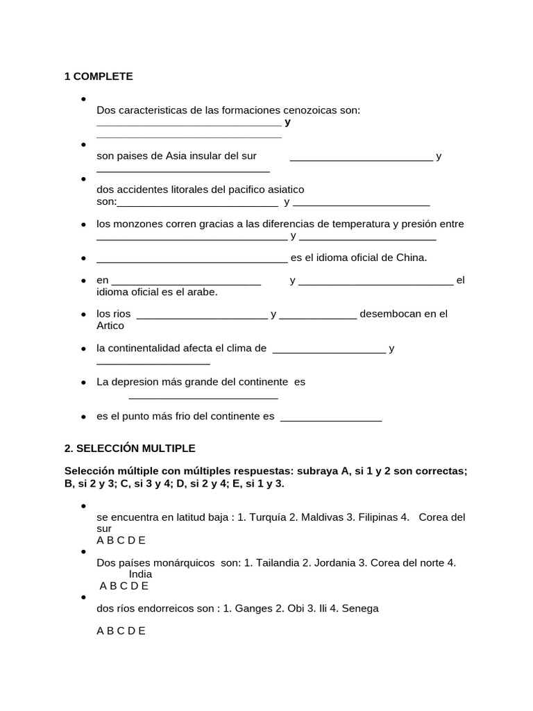 Ríos y características del continente asiático | PDF | Asia | Geografía ...
