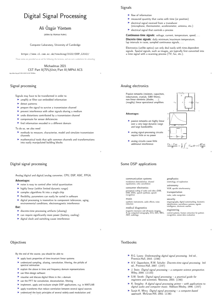 dsp-slides-4up | PDF | Digital Signal Processing | Signal Processing