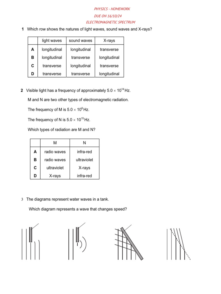 Physics Homework: Electromagnetic Waves | PDF | Waves | Electromagnetic ...