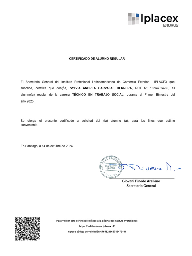 Certificado de Alumno Regular | PDF
