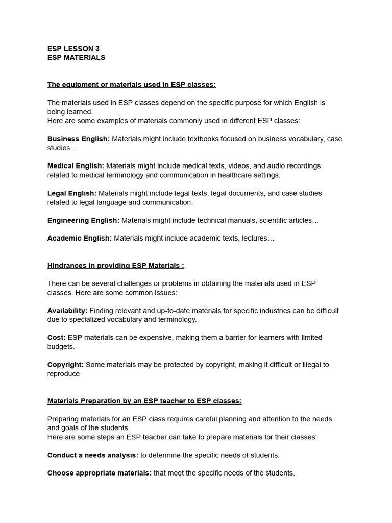 ESP Lesson 3 | PDF | Foreign Language Studies | Career & Growth