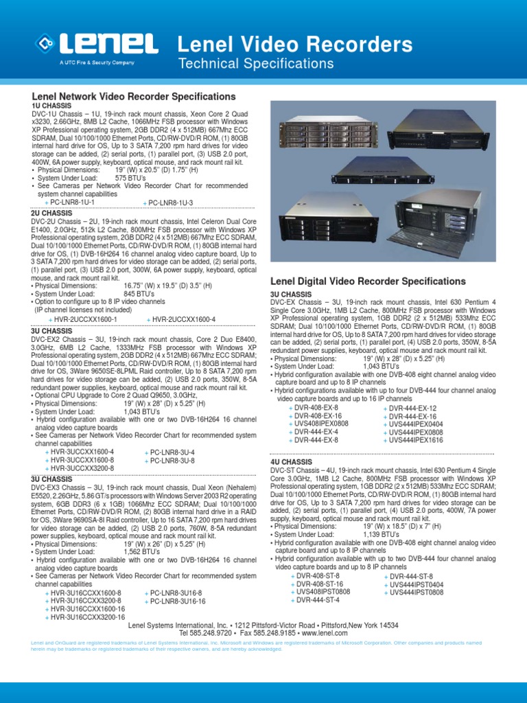 Lenel Network Video Recorder Specs | PDF | Video | Hard Disk Drive