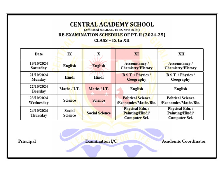 Re-Examination Schedule of Pt-II | PDF