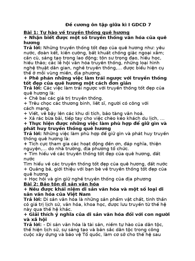 Đề cương gk1 gdcd | PDF