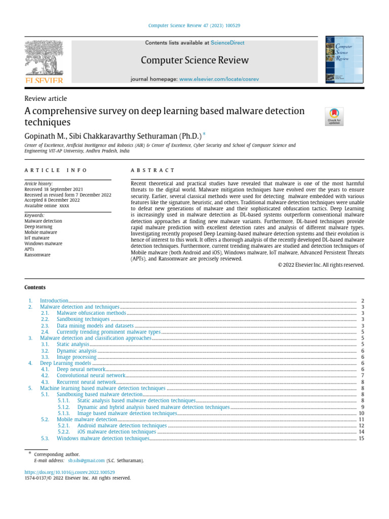A Comprehensive Survey On Deep Learning Based Malware Detectiontechniques | PDF | Malware | Deep ...