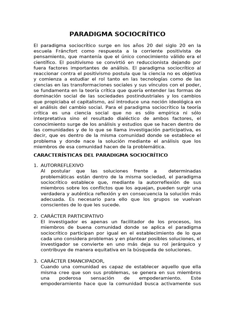 Paradigma Sociocrítico: Características y Métodos | PDF | Jürgen ...