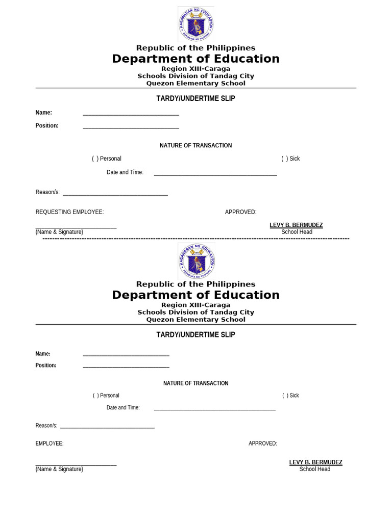 Undertime Slip | PDF