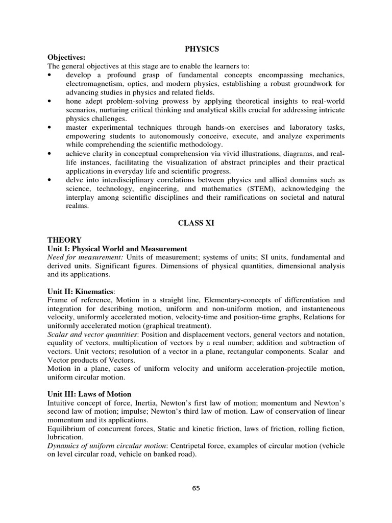 MBSE physics 11 & 12 syllabus | PDF | Force | Gases