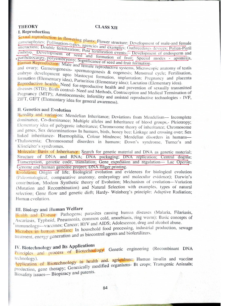 XII Bio Syllabus, 2024 | PDF