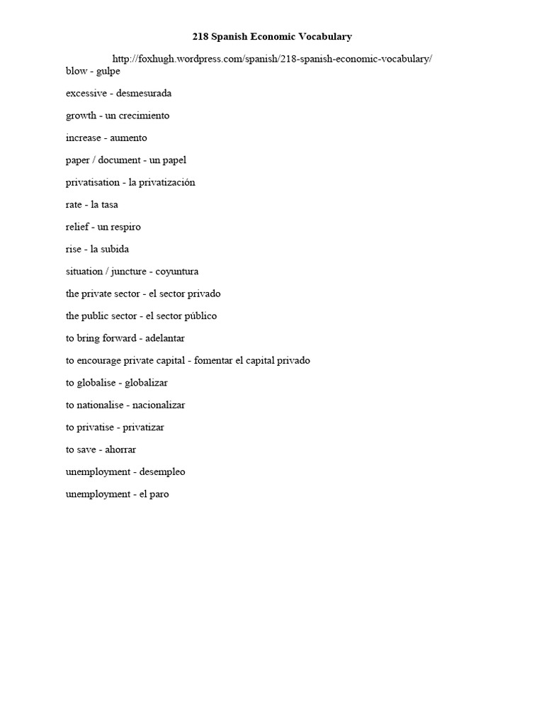 218 Spanish Economic Vocabulary | PDF