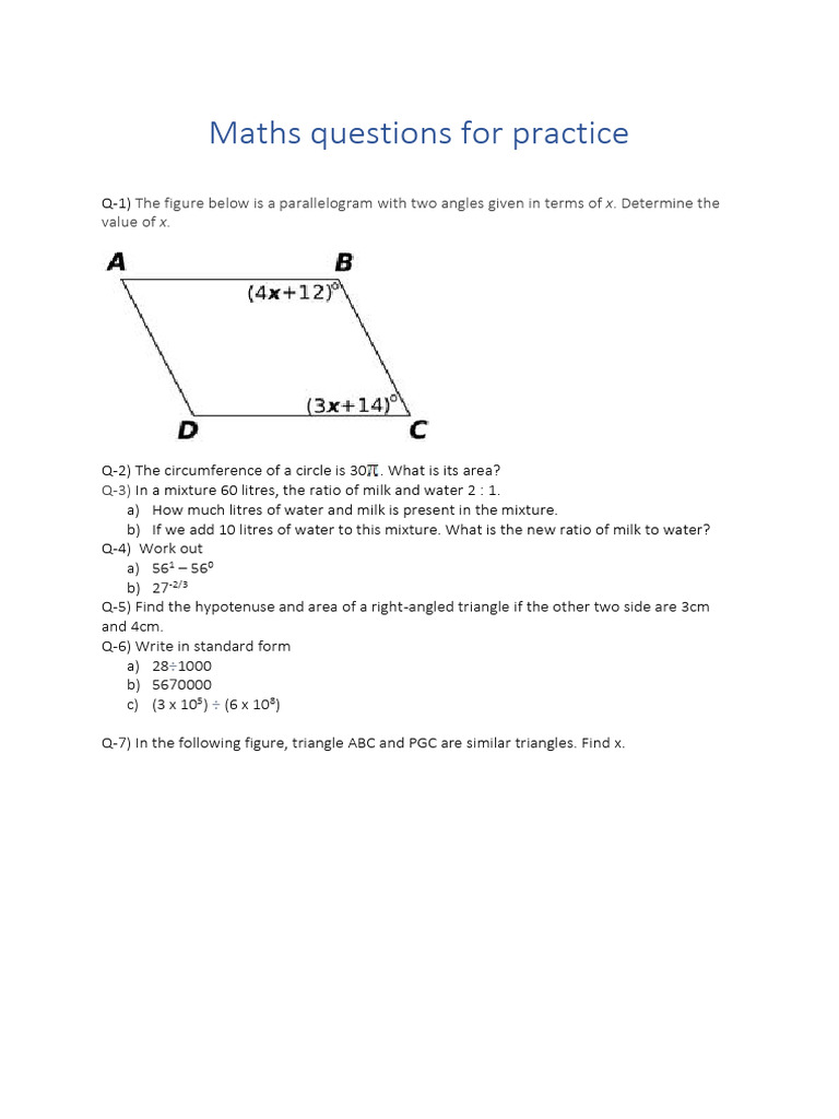 Maths Questions For Practice1 - 5 | PDF | Teaching Methods & Materials