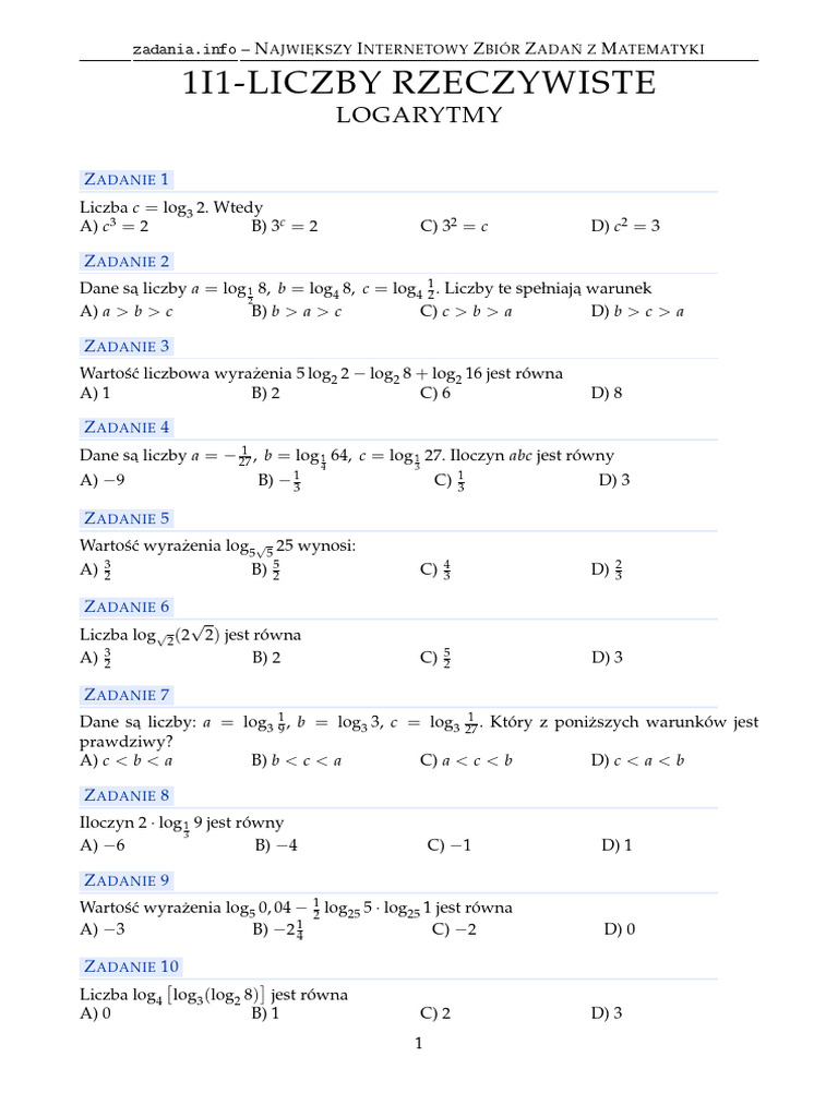 1i1-Liczby Rzeczywiste-Logarytmy | PDF