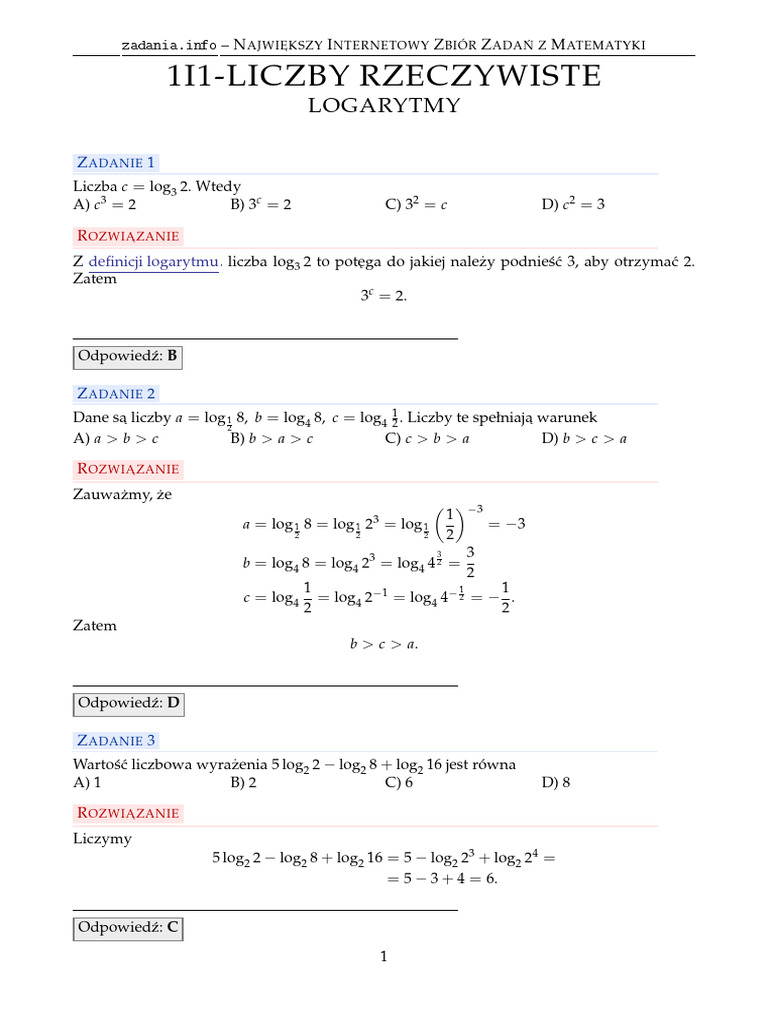 1i1-Liczby Rzeczywiste-Logarytmy - Rozw | PDF