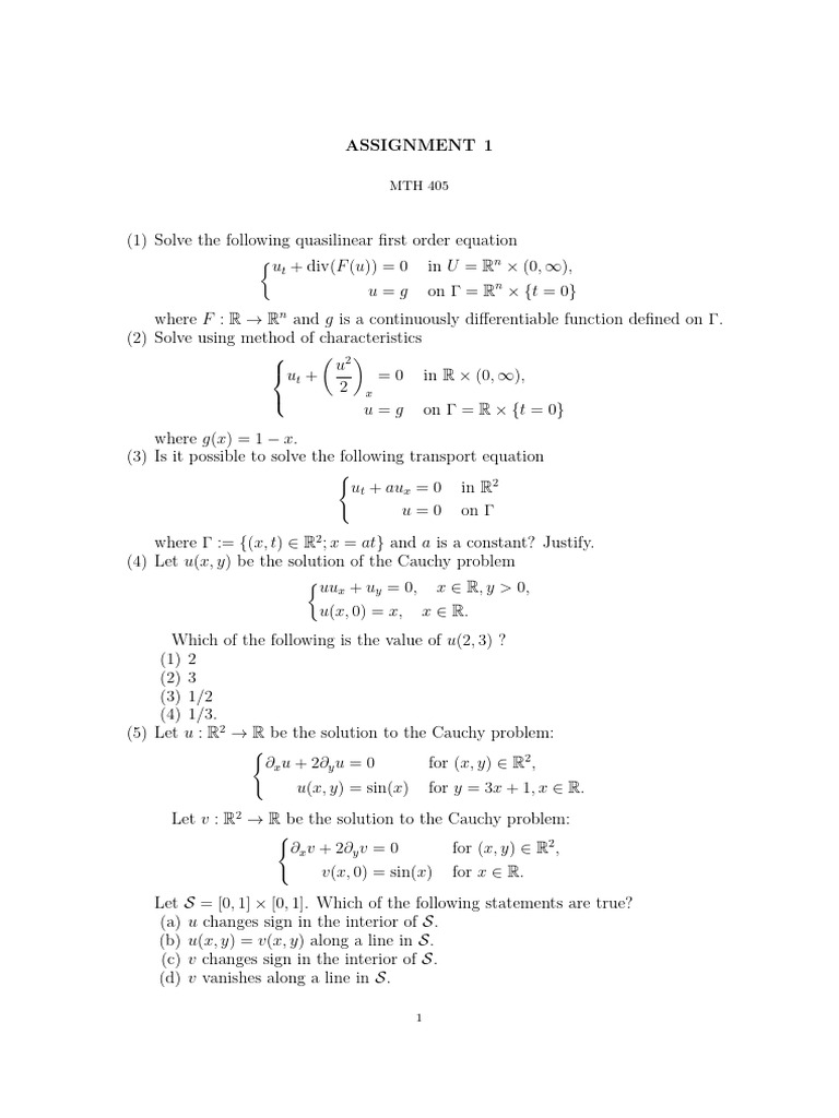 Assignment 1 | PDF | Differential Equations | Mathematics